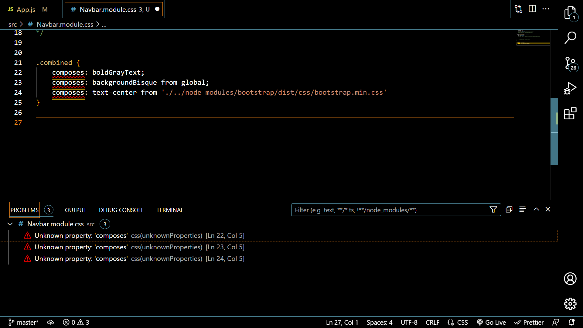 Unknown property : 'composes' · Issue #166630 · microsoft/vscode · GitHub