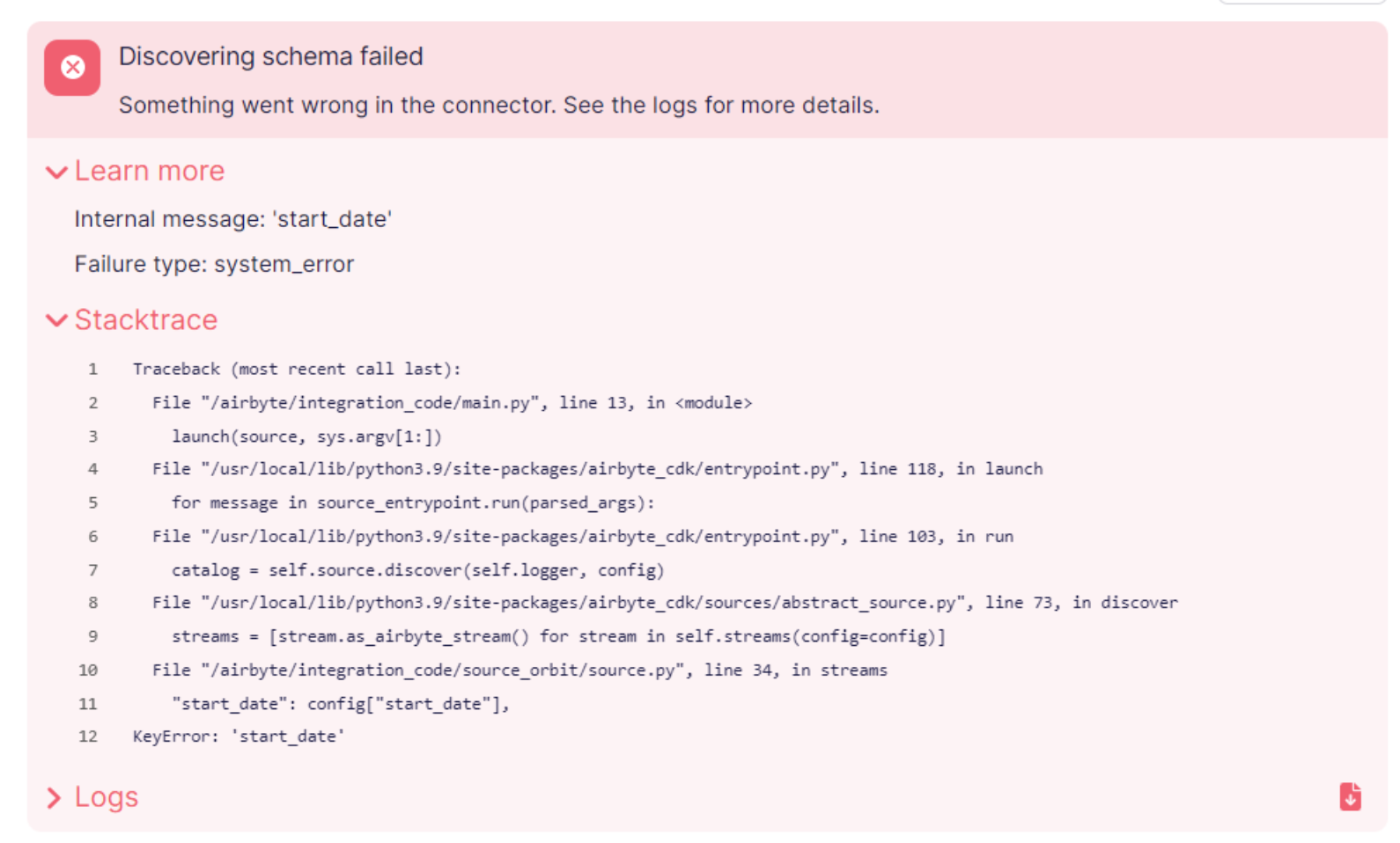 Source Orbit Start Date Is Marked As Optional However Schema Detection Fails Without A Start
