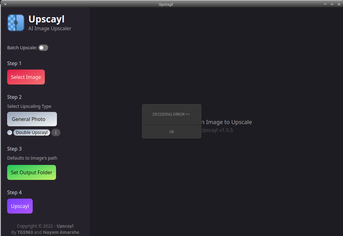 Decoding Error, Ubuntu 22.04 (AppImage) · Issue #100 · upscayl/upscayl · GitHub