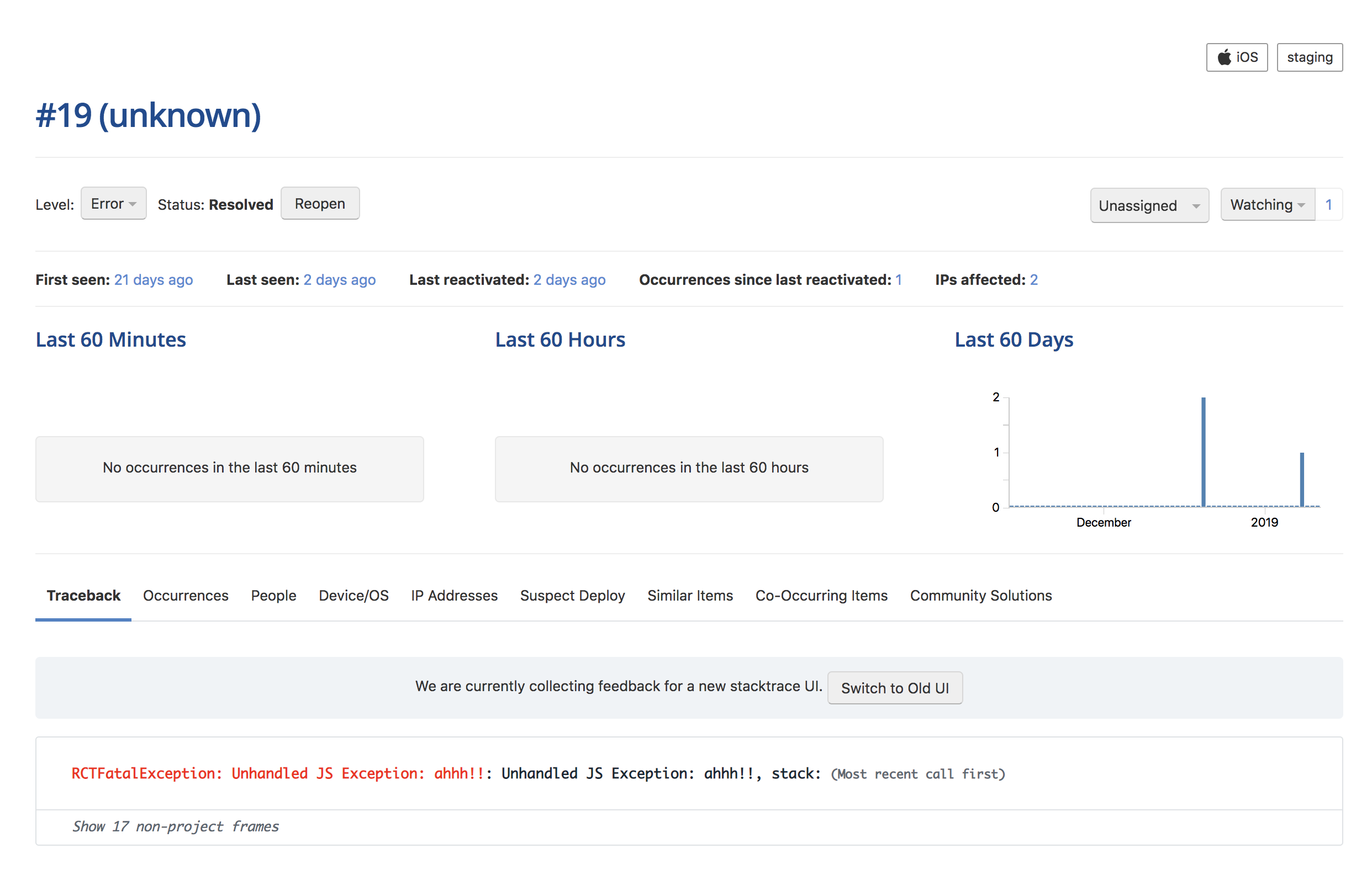 Occasionally, no symbolicated backtrace available & '(unknown)' in the item description · Issue ...