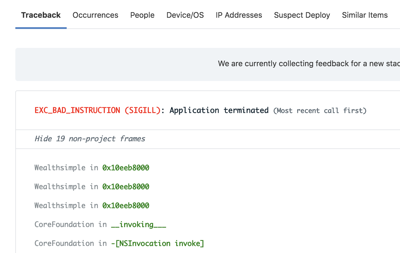 Occasionally, no symbolicated backtrace available & '(unknown)' in the item description · Issue ...