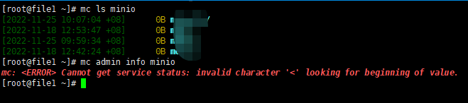 mc: Cannot get service status: invalid character