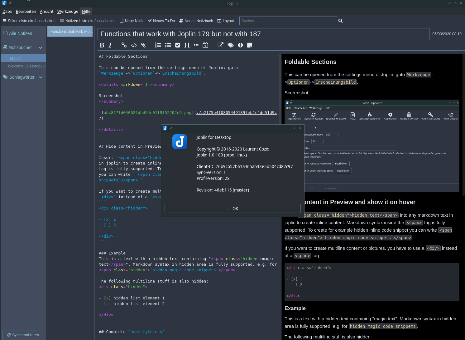 Foldable sections and hidden elements not working any more · Issue #2643 · laurent22/joplin · GitHub