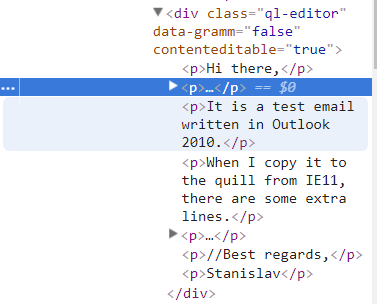 IE11 Only > Quill editor adds extra new lines ( ) when text is copied from Outlook · Issue #1917 ...