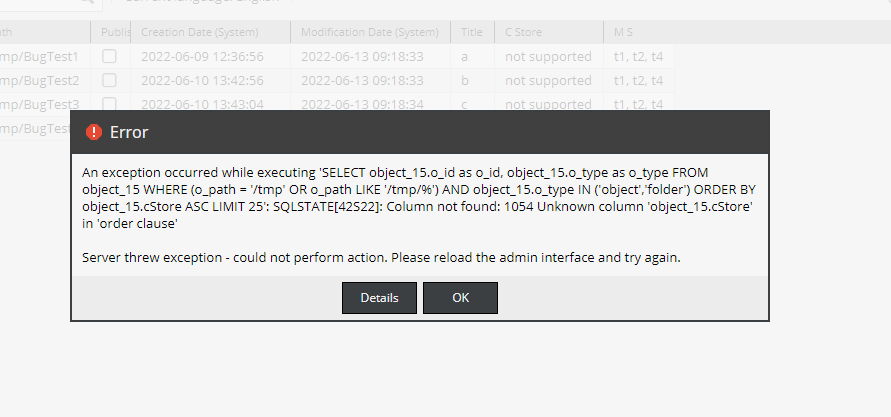 [Bug]: Sort by CS in a grid · Issue #12407 · pimcore/pimcore · GitHub
