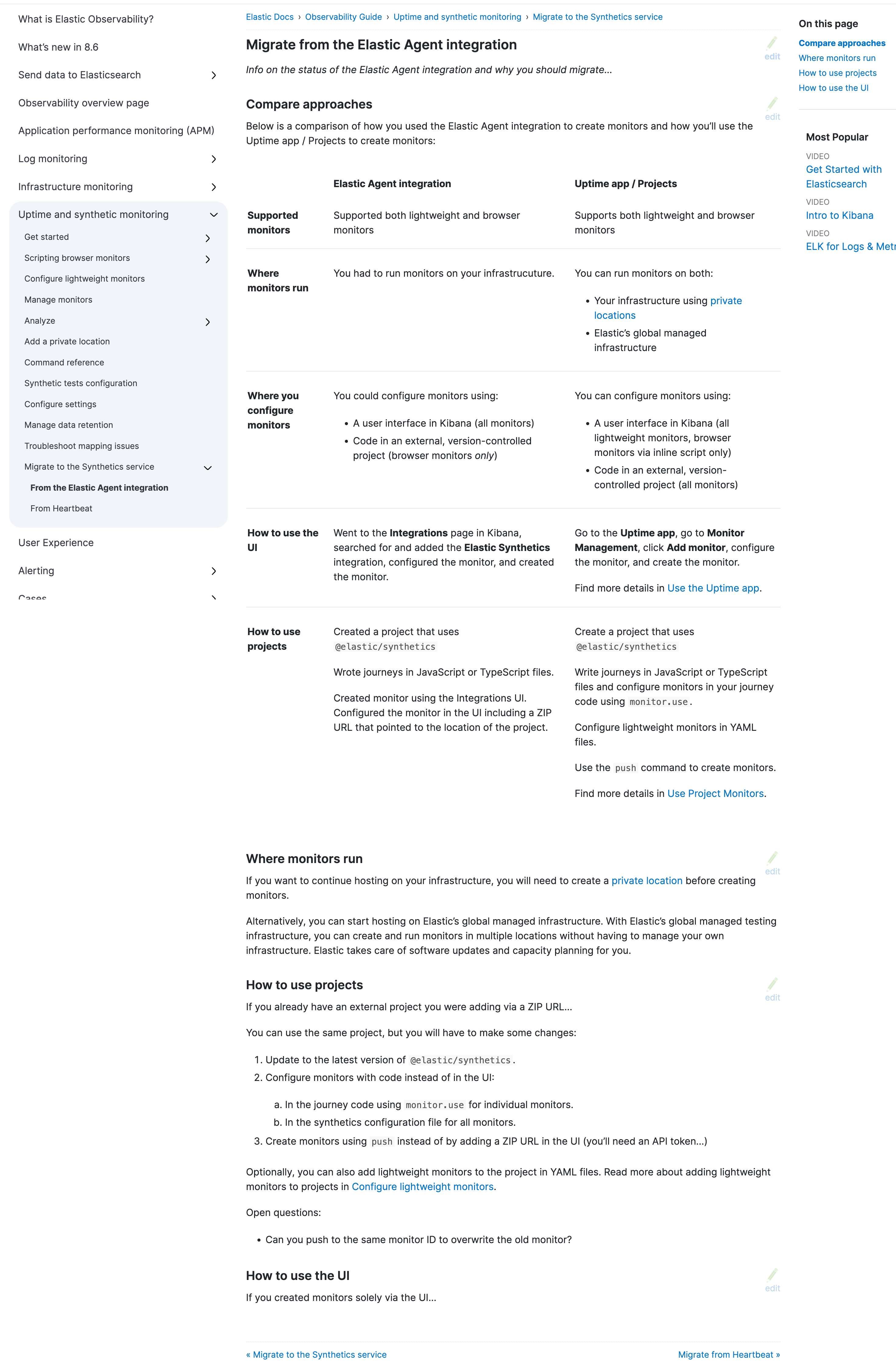 [Synthetics] Document migrating from Synthetics Integration to Private Locations/Project ...