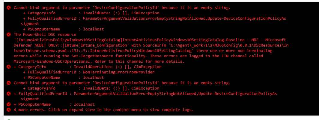 Unable to deploy IntuneAntivirusPolicyWindows10SettingCatalog polices ...