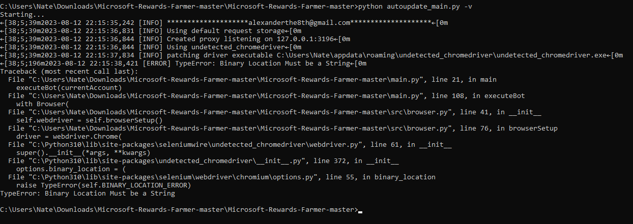 Error Binary Location Must Be A String · Issue 262 · Charlesbel 9234