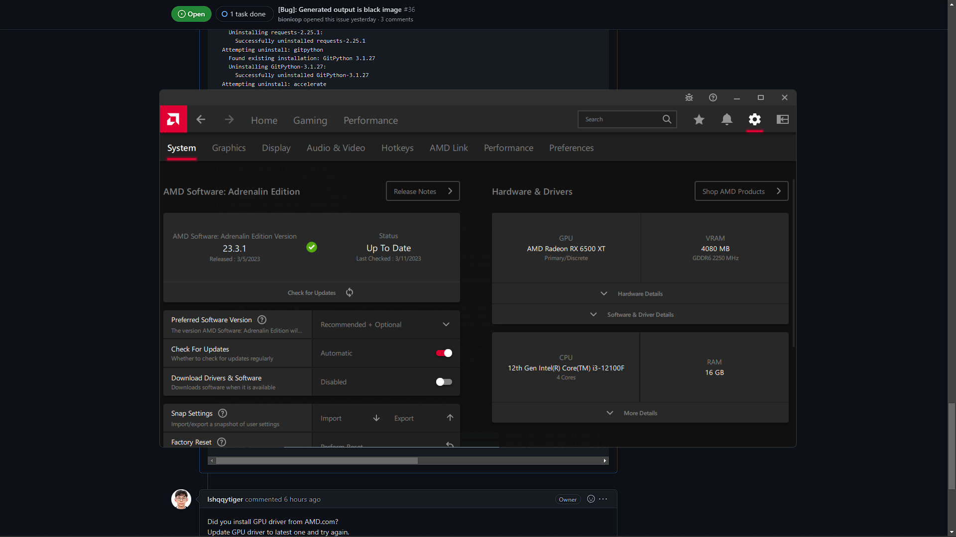 [Bug]: Generated output is black image · Issue #36 · lshqqytiger/stable-diffusion-webui-amdgpu ...