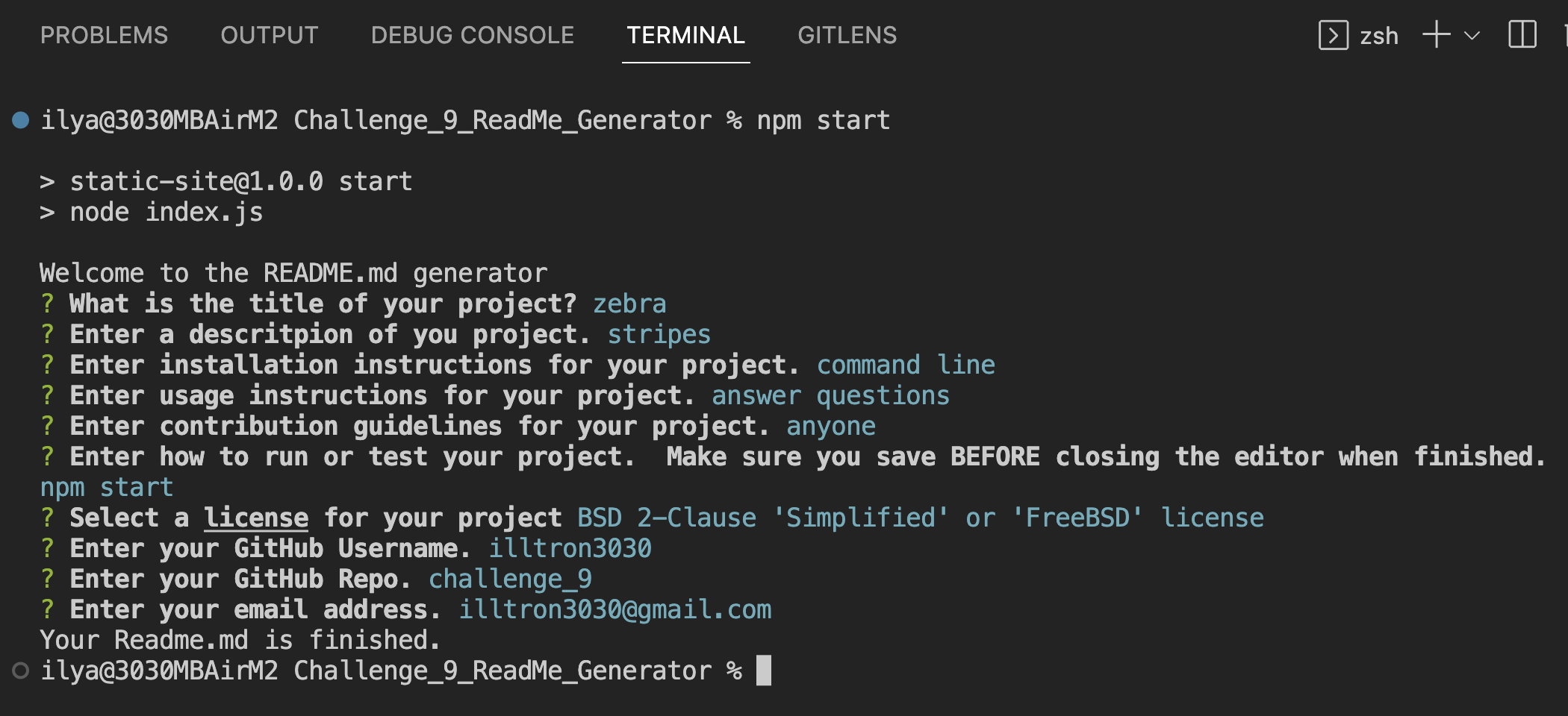 GitHub - illtron3030/Challenge_9_ReadMe_Generator: Professional Read Me generator using command ...