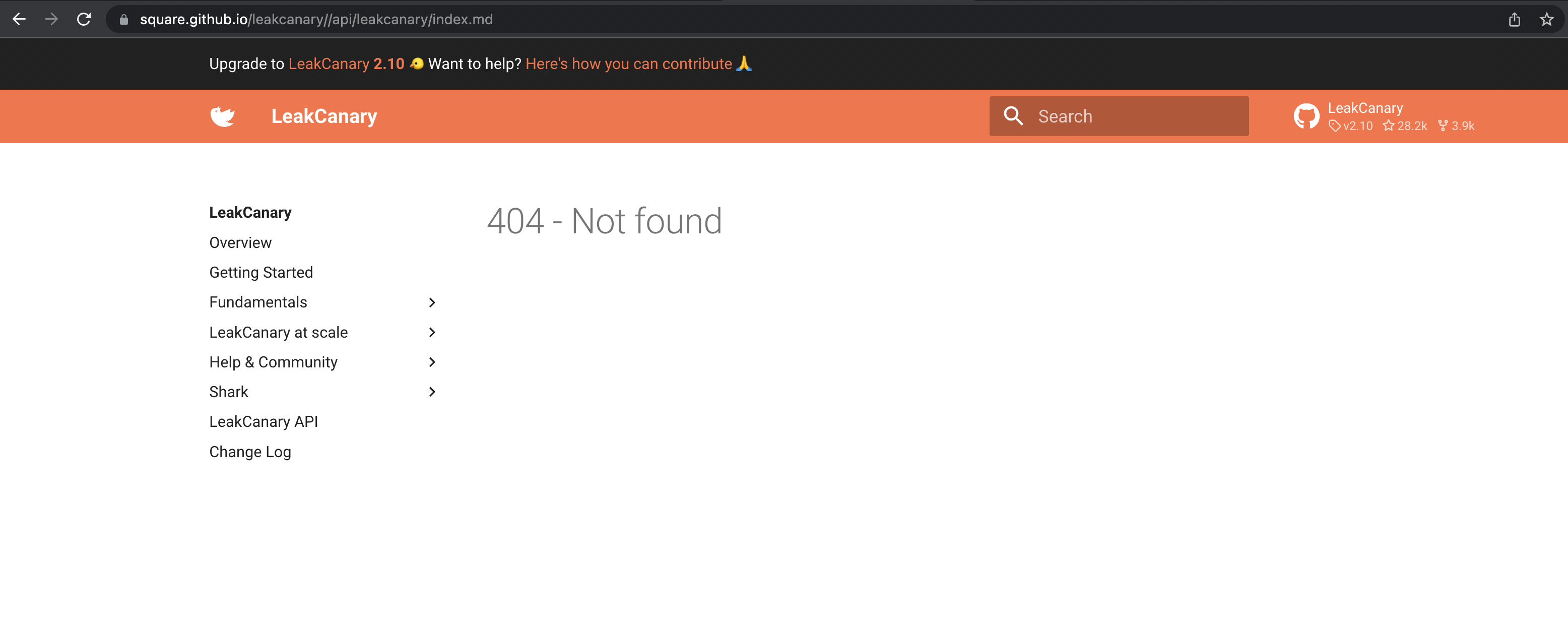 The Url Leakcanaryapileakcanaryindexmd Errors Out With 404 · Issue 