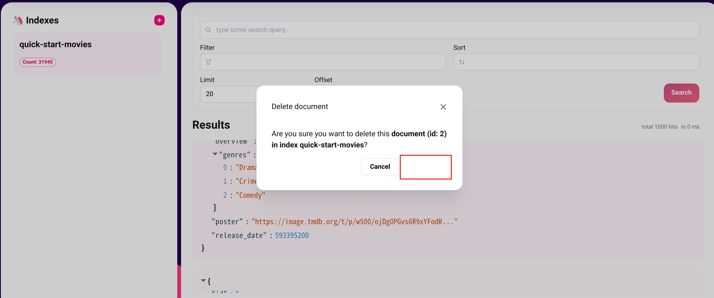 Document delete confirm button is not visible in deleting dialog of query results · Issue #93 ...