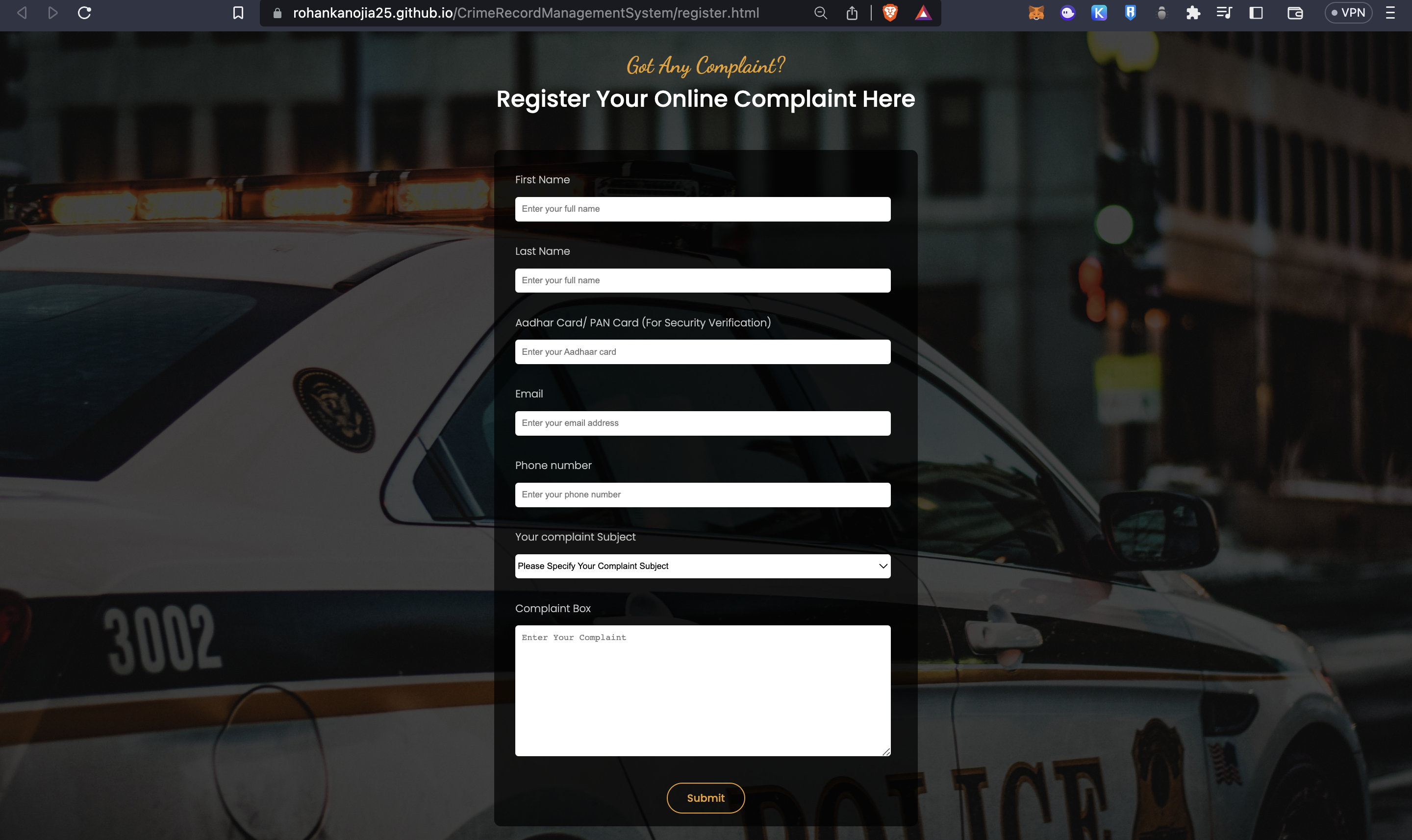 GitHub - rohankanojia25/CrimeRecordManagementSystem: A website made for public and the police ...