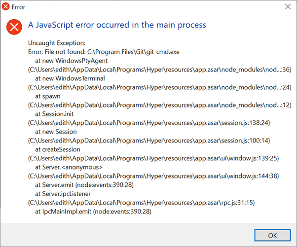 Hyper error A javascript error occurred in the main process · Issue #1594 · vercel/hyper · GitHub