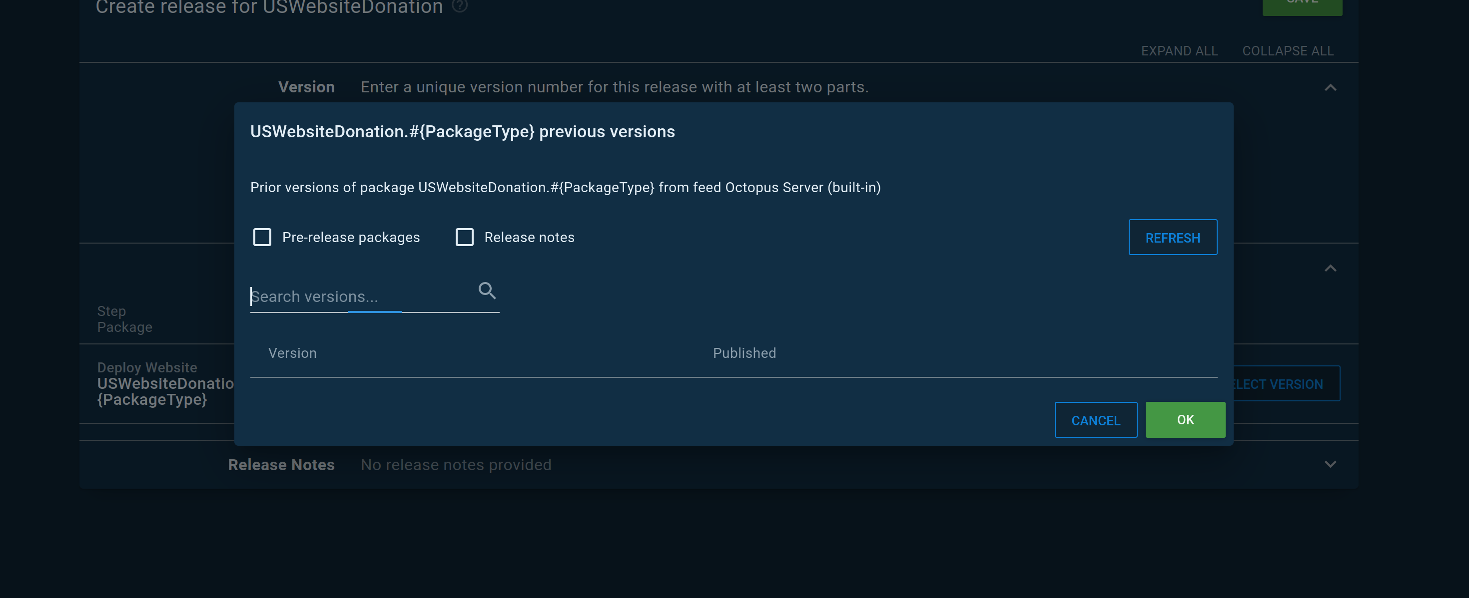 Package Selection Inconsistent On Create Release When Variables Are Used For Version · Issue 