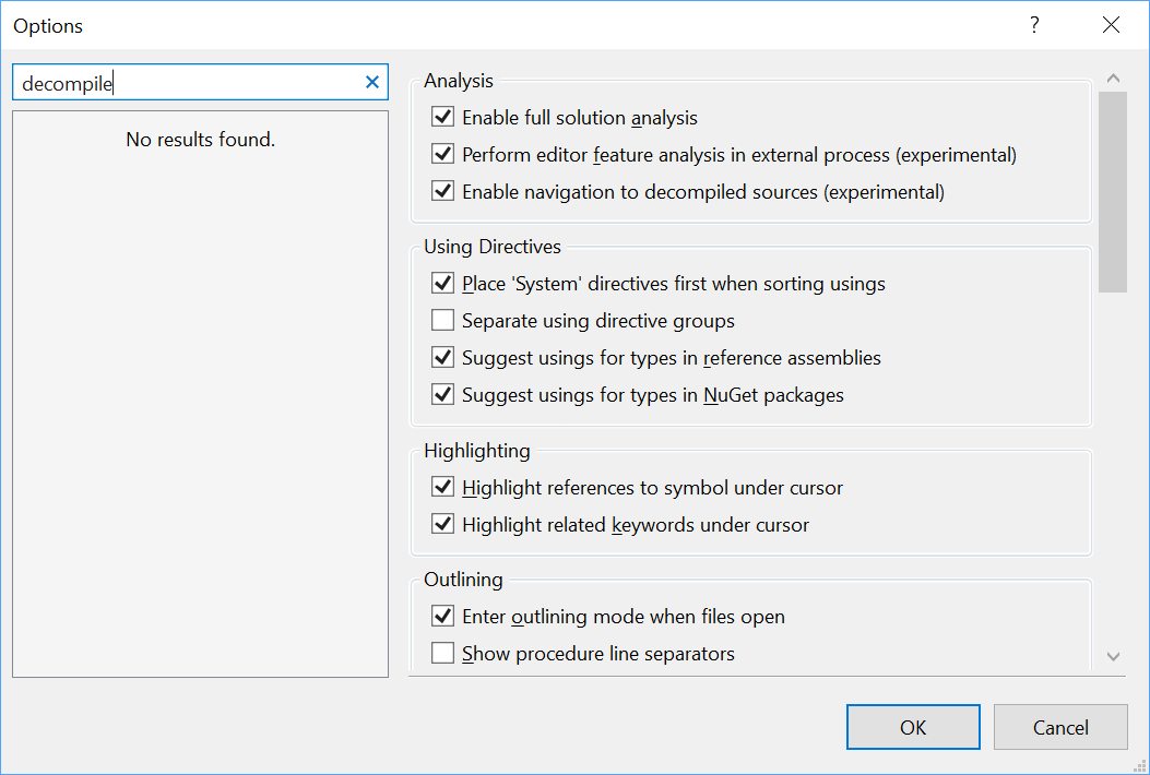 Various C# Text Editor Options don't show up in search · Issue #29681 ...