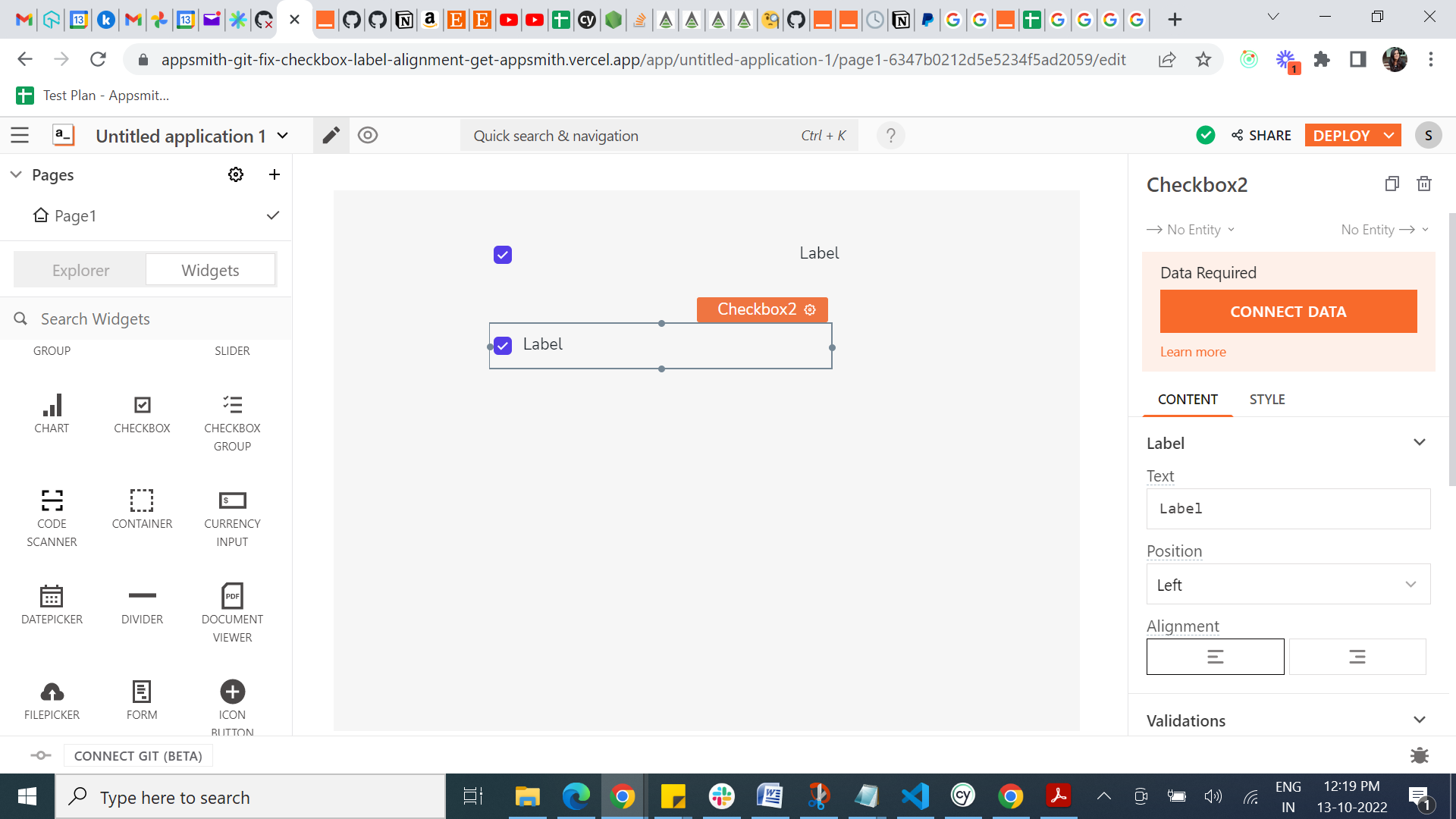 [Bug]-[1568]:Checkbox widget - Label -> Position - On selecting Right, it still remains where it ...