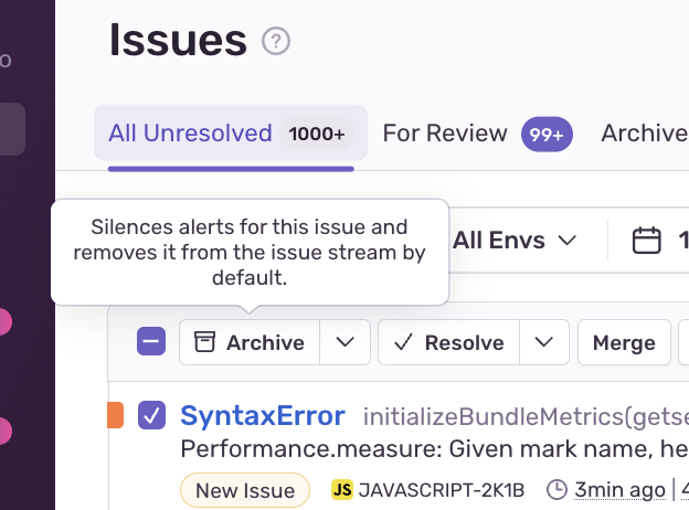 [Design] Update Archive button tooltip copy · Issue #48233 · getsentry/sentry · GitHub