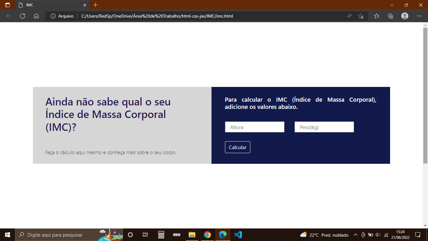 GitHub - Pedro-Marques-Santos/CalcularIMC: Calcular Imc e salvar no localstorage
