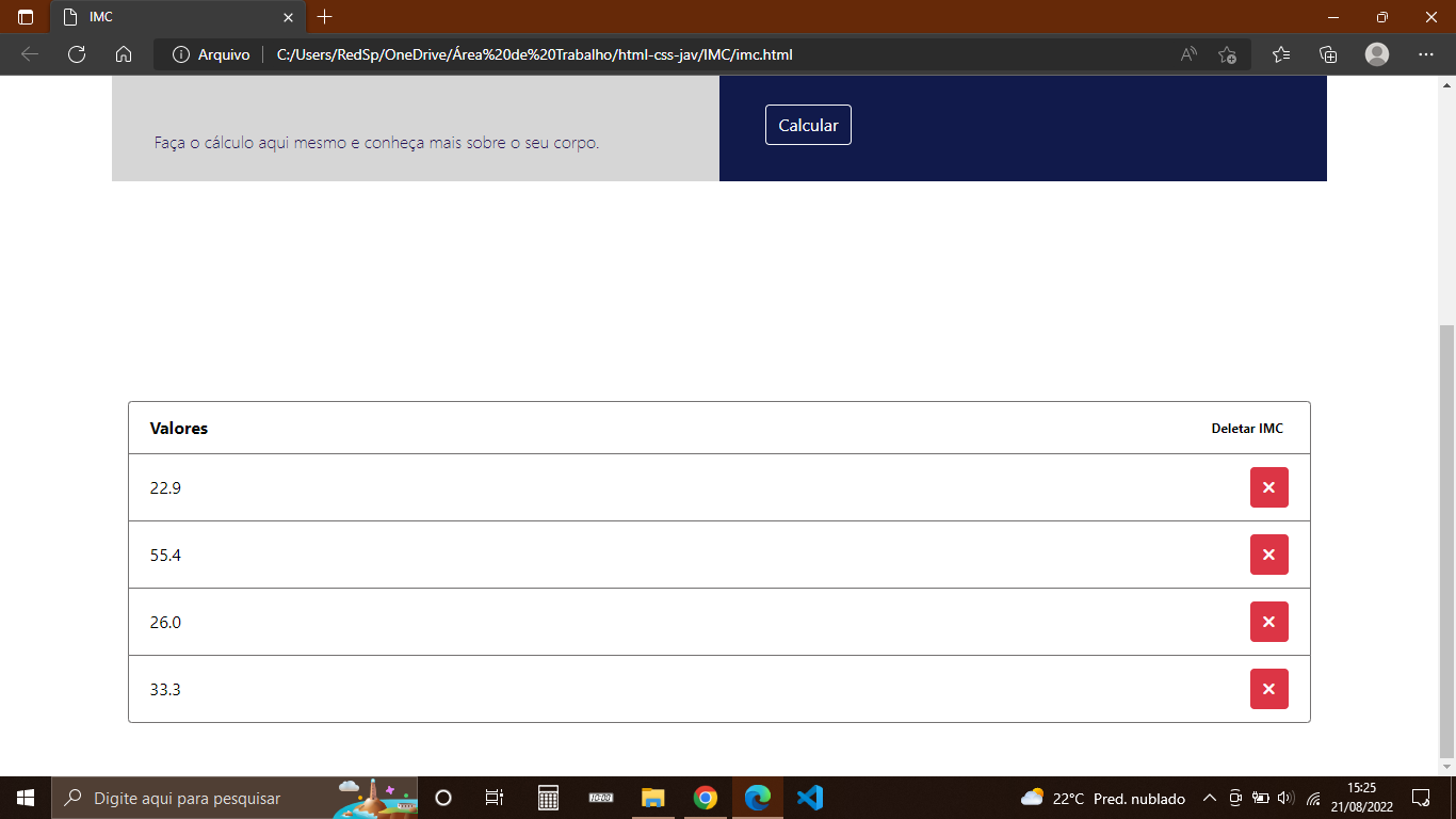 GitHub - Pedro-Marques-Santos/CalcularIMC: Calcular Imc e salvar no localstorage