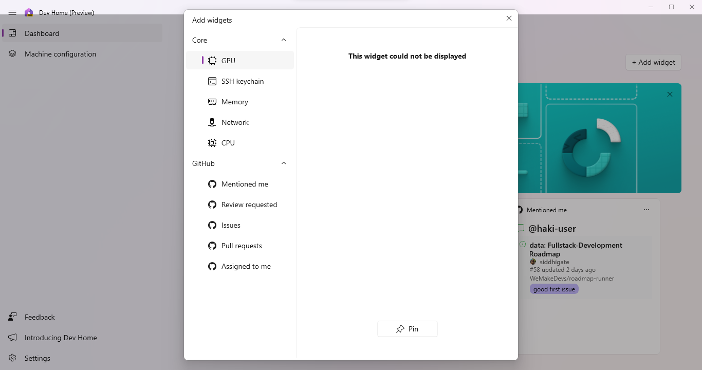 Core widgets are not displaying · Issue #914 · microsoft/devhome · GitHub