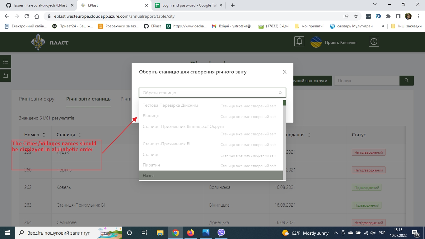 [Annual report] The names of the cities/villages should be listed in the alphabetic order when ...