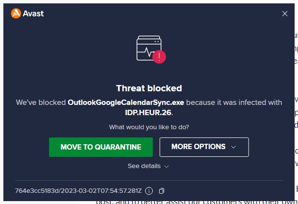 Avast reports exe file as infected. v2.9.6.0 · Issue #1609 · phw198/OutlookGoogleCalendarSync ...