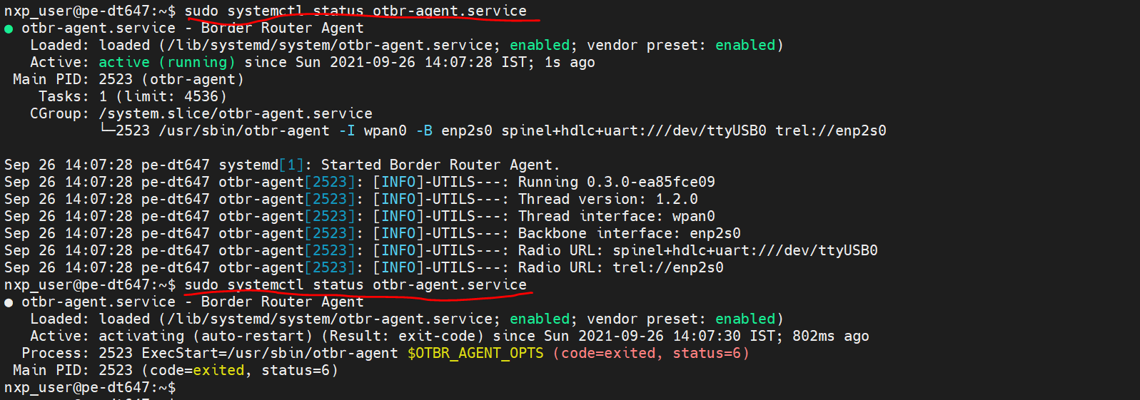 otbr-agent is getting restarted continuously and getting "connect session failed: No such file ...