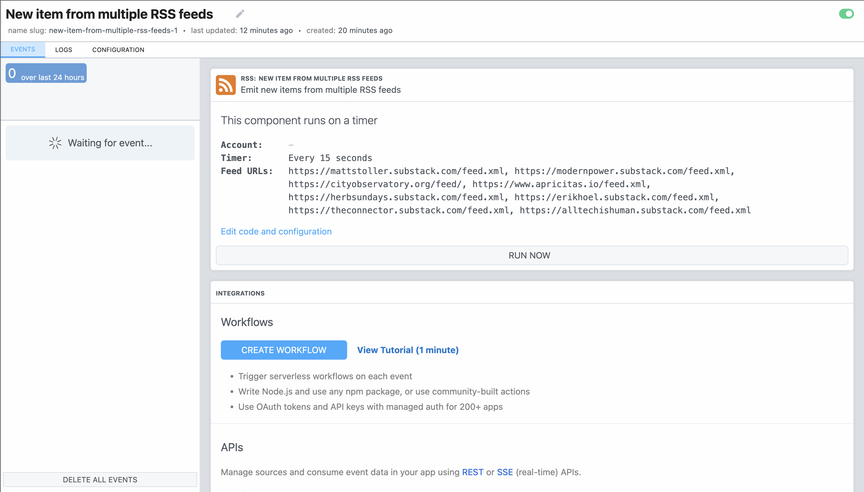 [BUG] New Item from Multiple RSS Feeds not working · Issue #4165 · PipedreamHQ/pipedream · GitHub