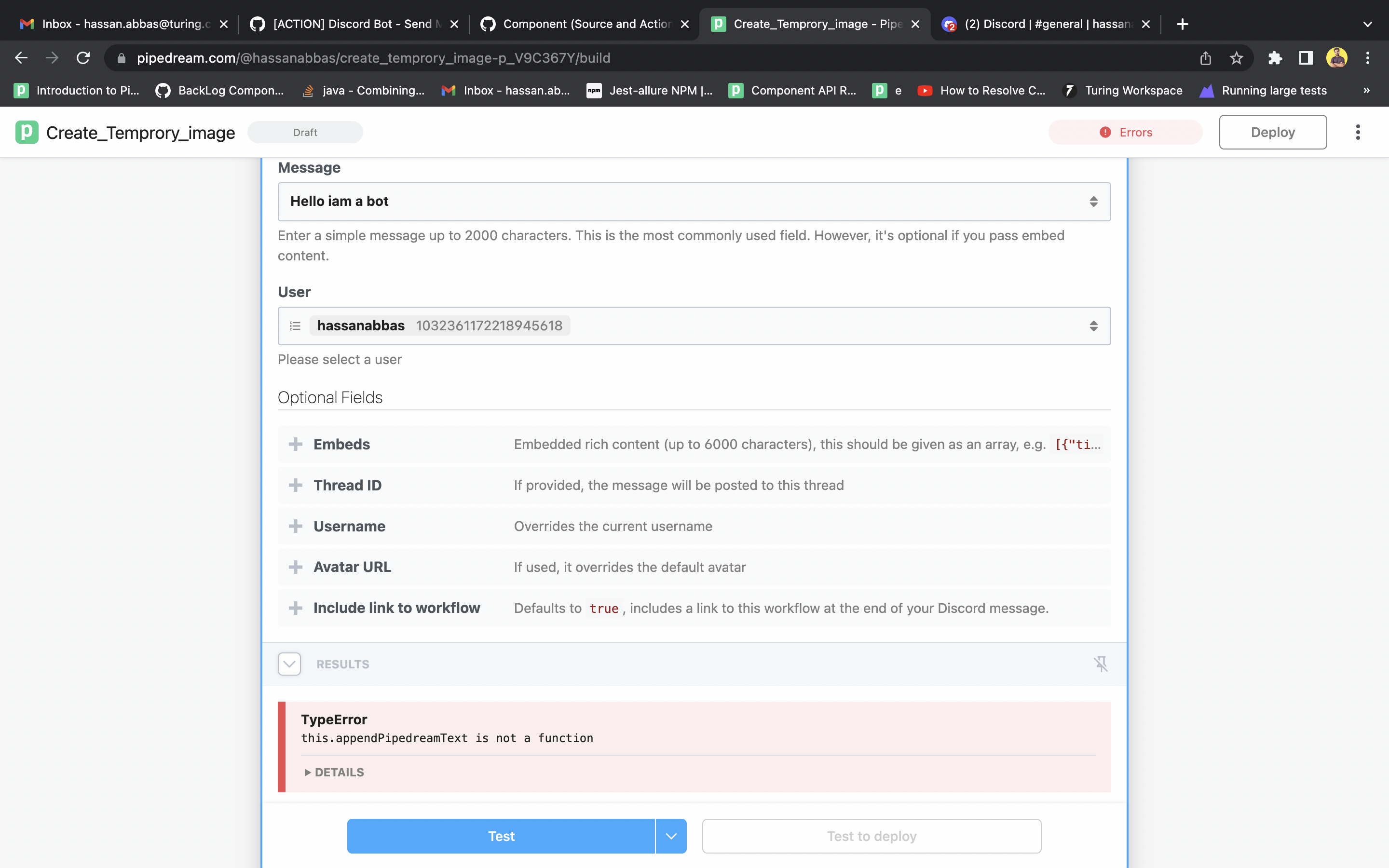 [ACTION] Discord Bot - Send Message · Issue #4868 · PipedreamHQ/pipedream · GitHub