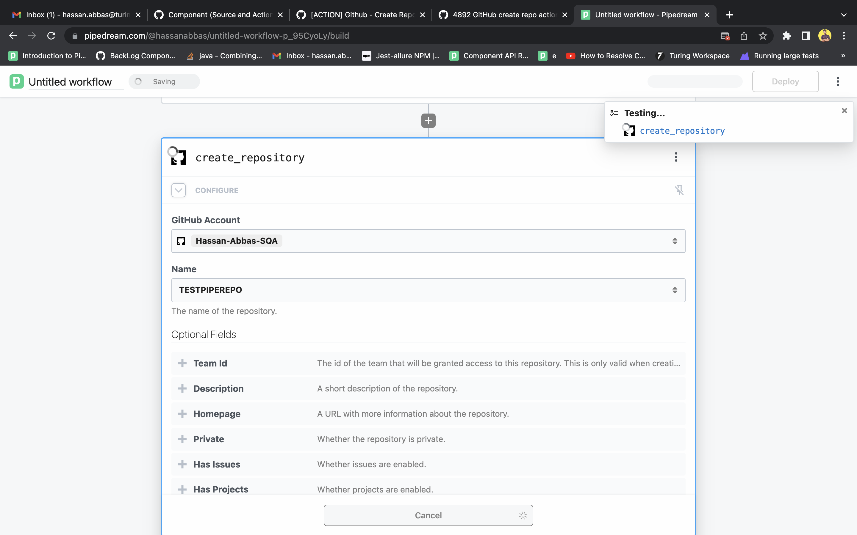 [action] Github Create Repository · Issue 4892 · Pipedreamhq Pipedream · Github