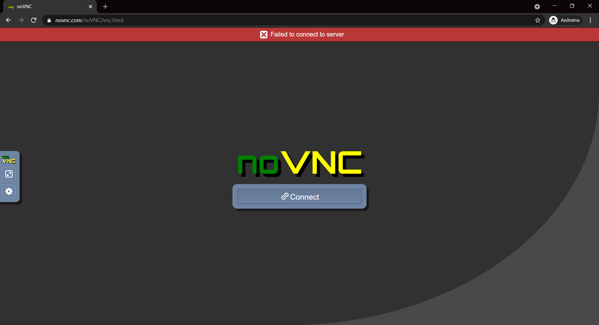 The online demo version of the noVNC client shows an error: The online demo version of the noVNC client shows an error: