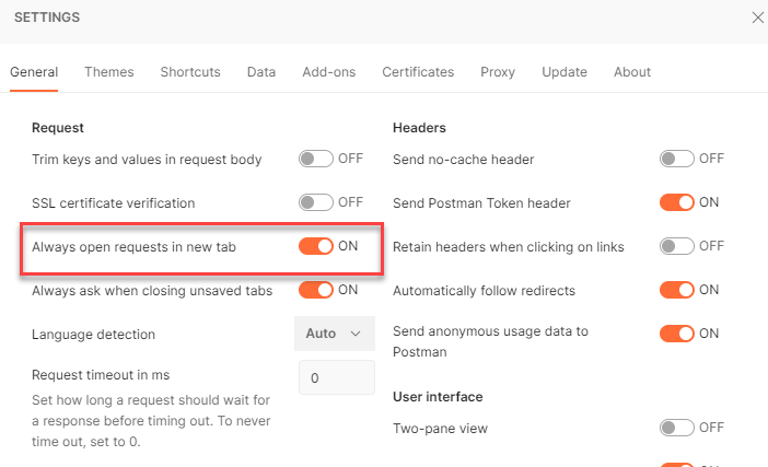 Missing Always Open Requests In New Tab Setting · Issue 11134 · Postmanlabspostman App 