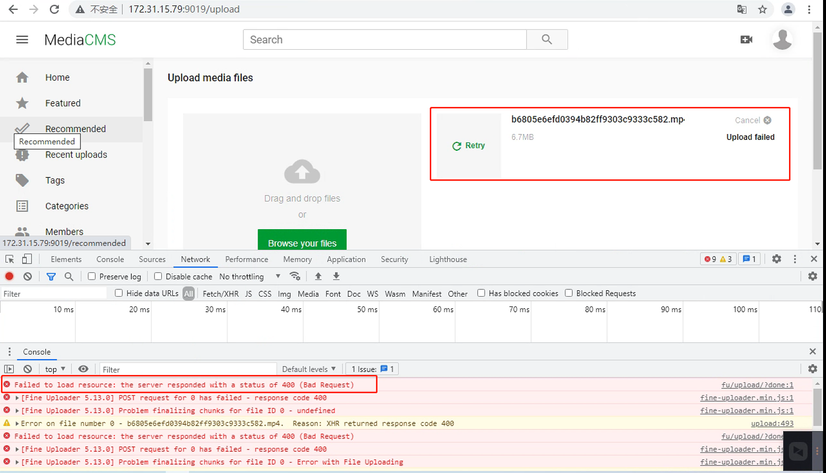 Video upload cause chunk done 400 error · Issue #279 · mediacms-io ...