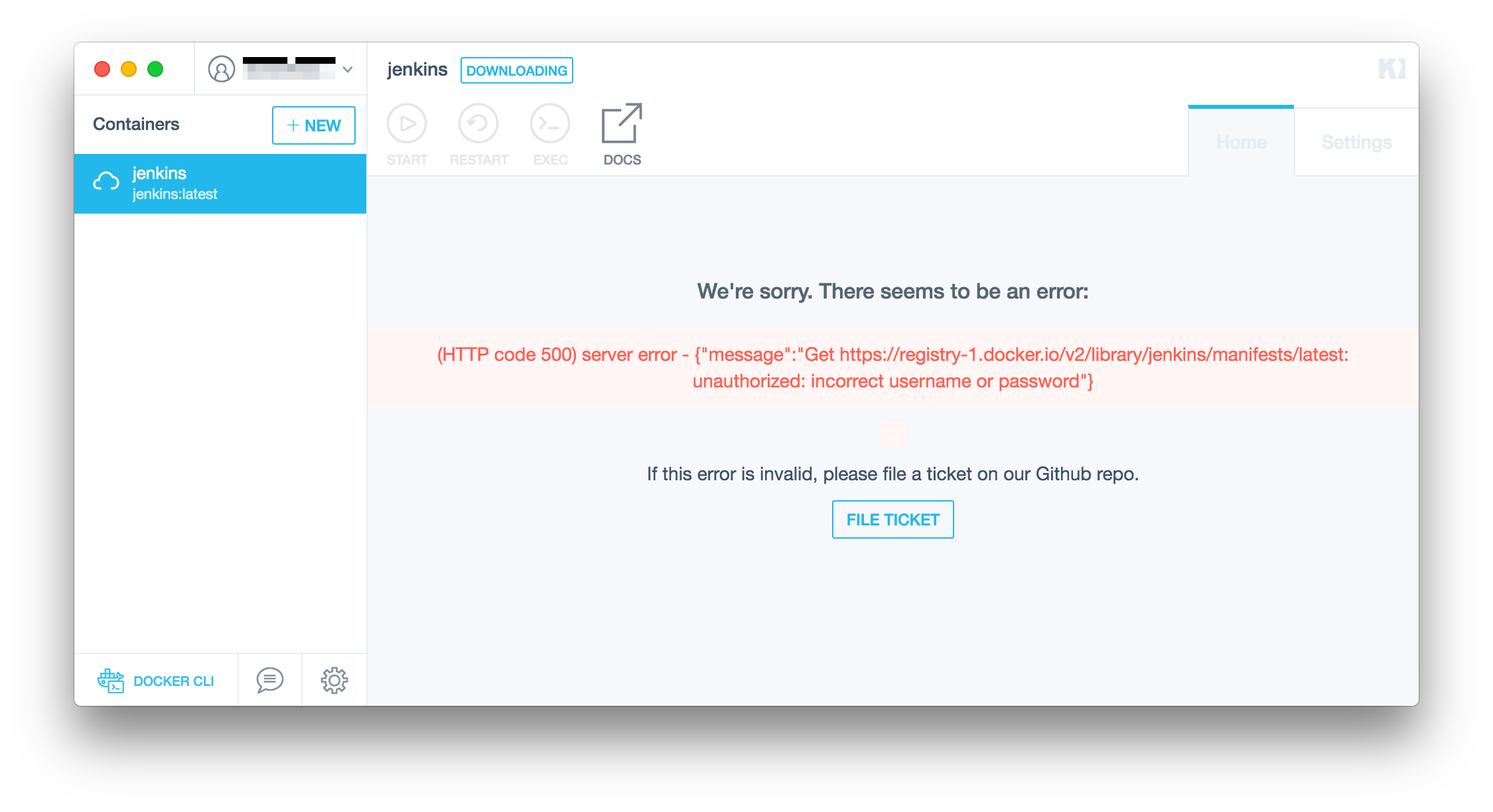 Unauthorised Errors · Issue 3487 · Dockerkitematic · Github 