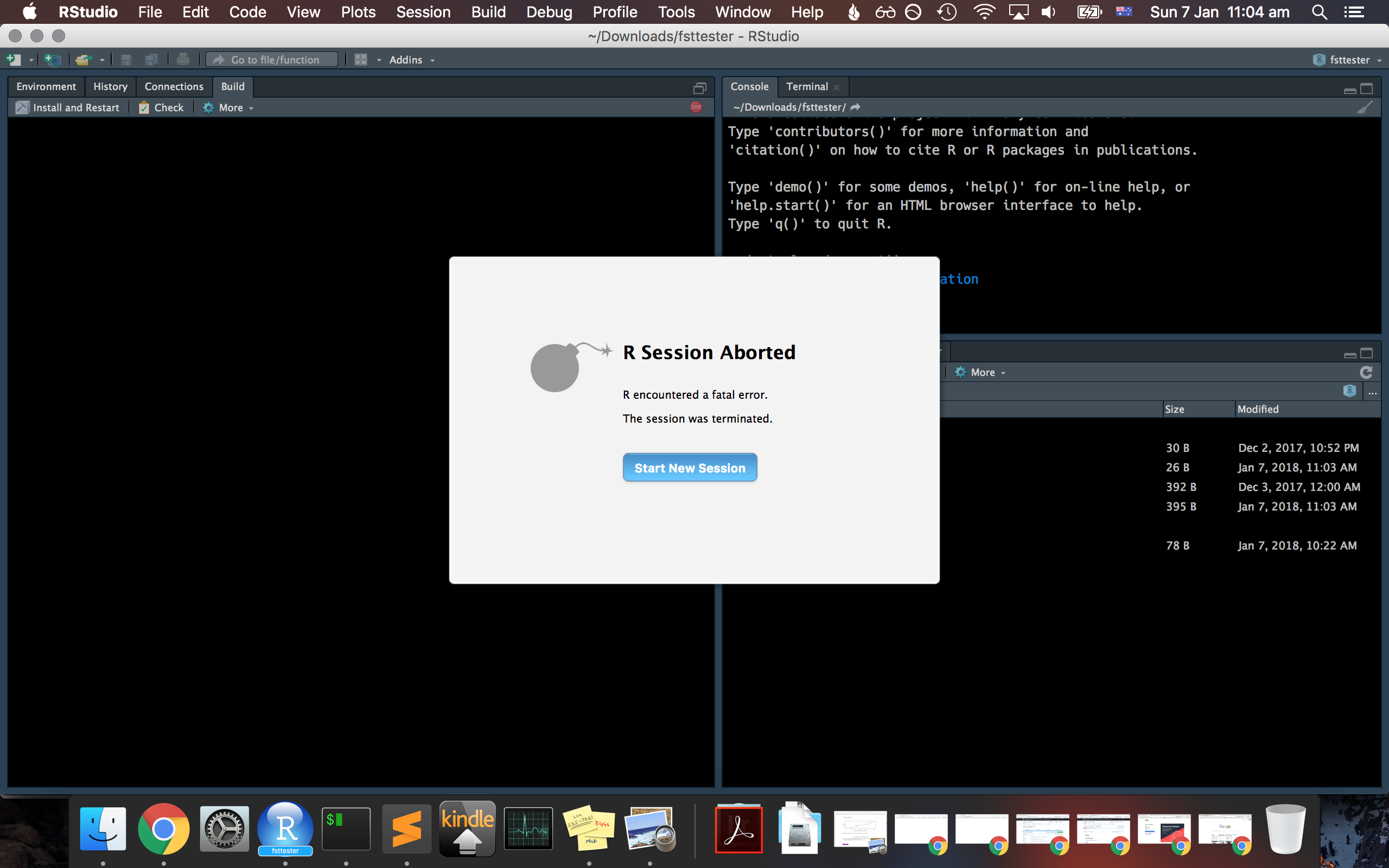 R session aborting only when building package via button or keyboard ...