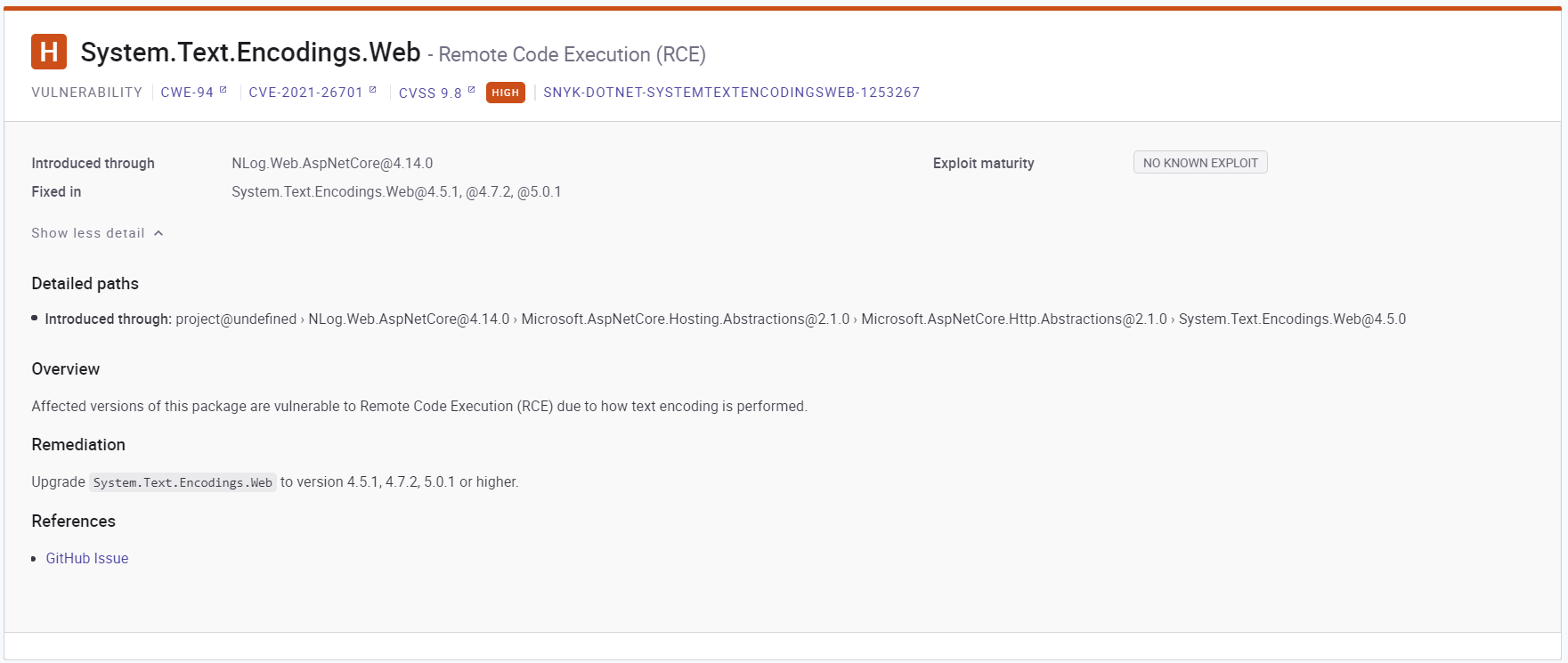 CVE-2021-26701 security error with System.Text.Encodings.Web dependency · Issue #699 · NLog/NLog ...