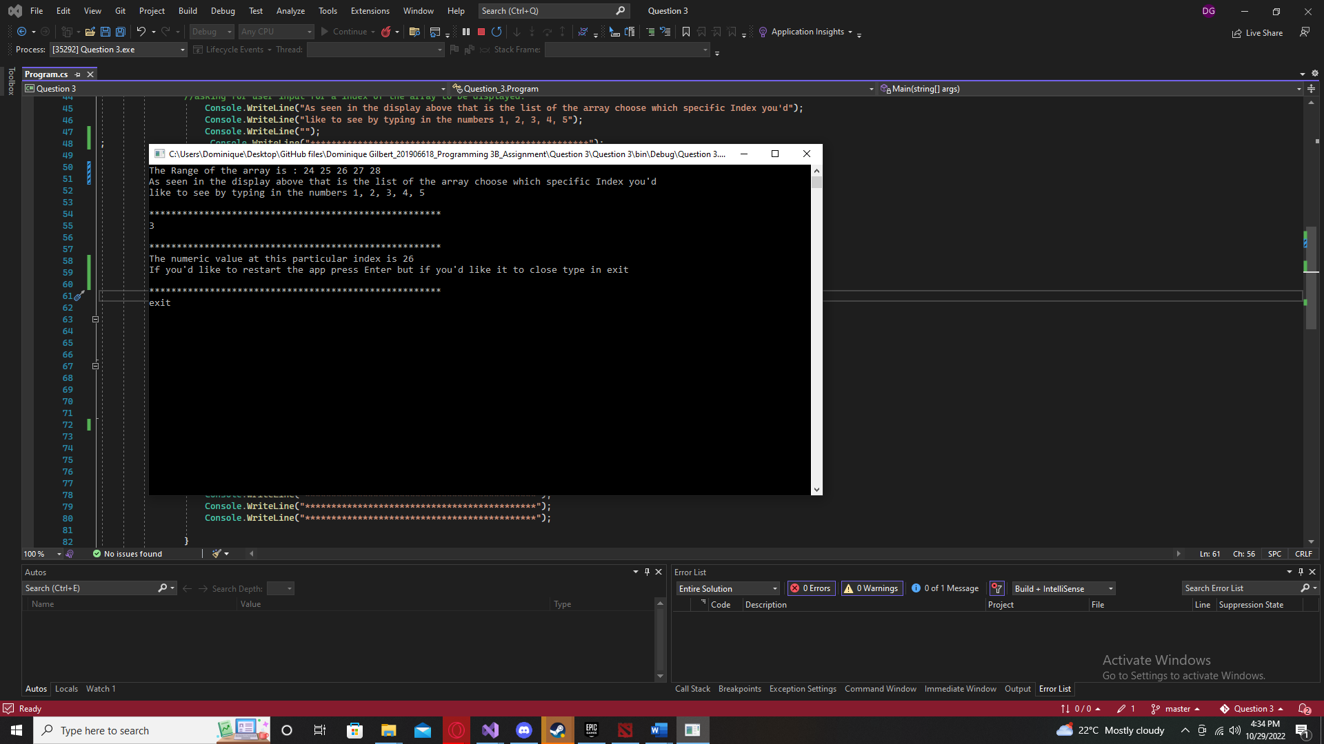 GitHub - Dominique-Gilbert/Array-Indexing: Using user input to find the ...