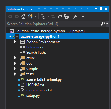 "Add new project" in a solution and chose "From Existing Python code ...