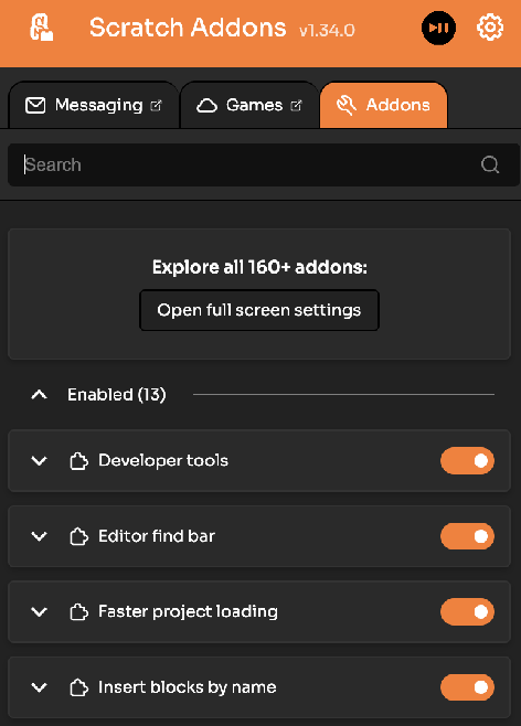 Ability to temporarily disable all addons · Issue #6570 · ScratchAddons/ScratchAddons · GitHub