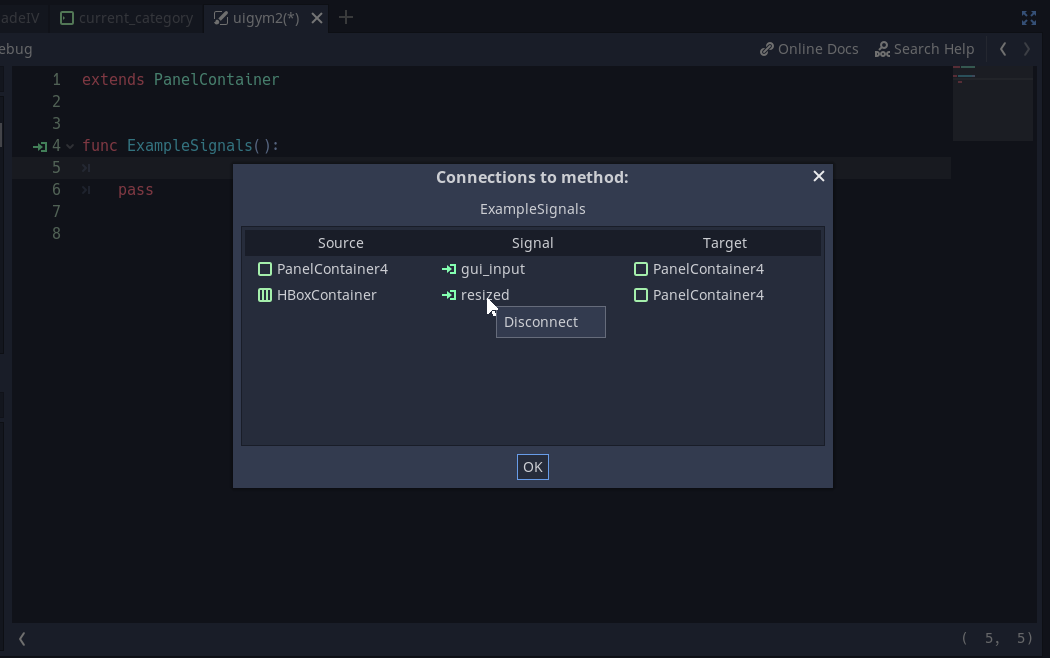 Allow disconnecting Node Signals via 'Connections to method' Dialog ...