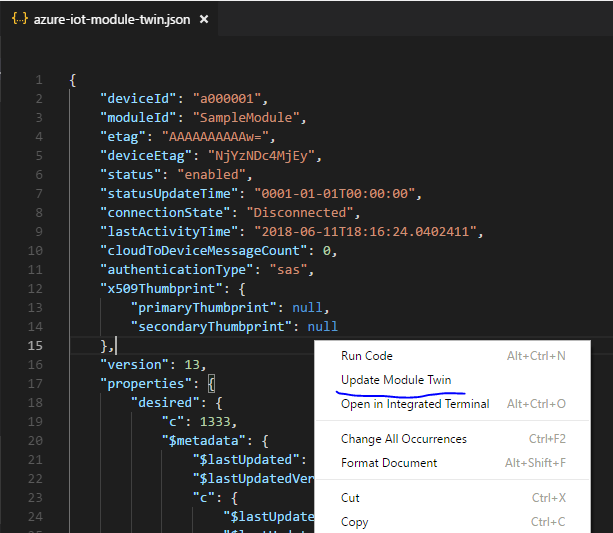 a module twin cannot be updated (but a device twin can). · Issue #167 · microsoft/vscode-azure ...