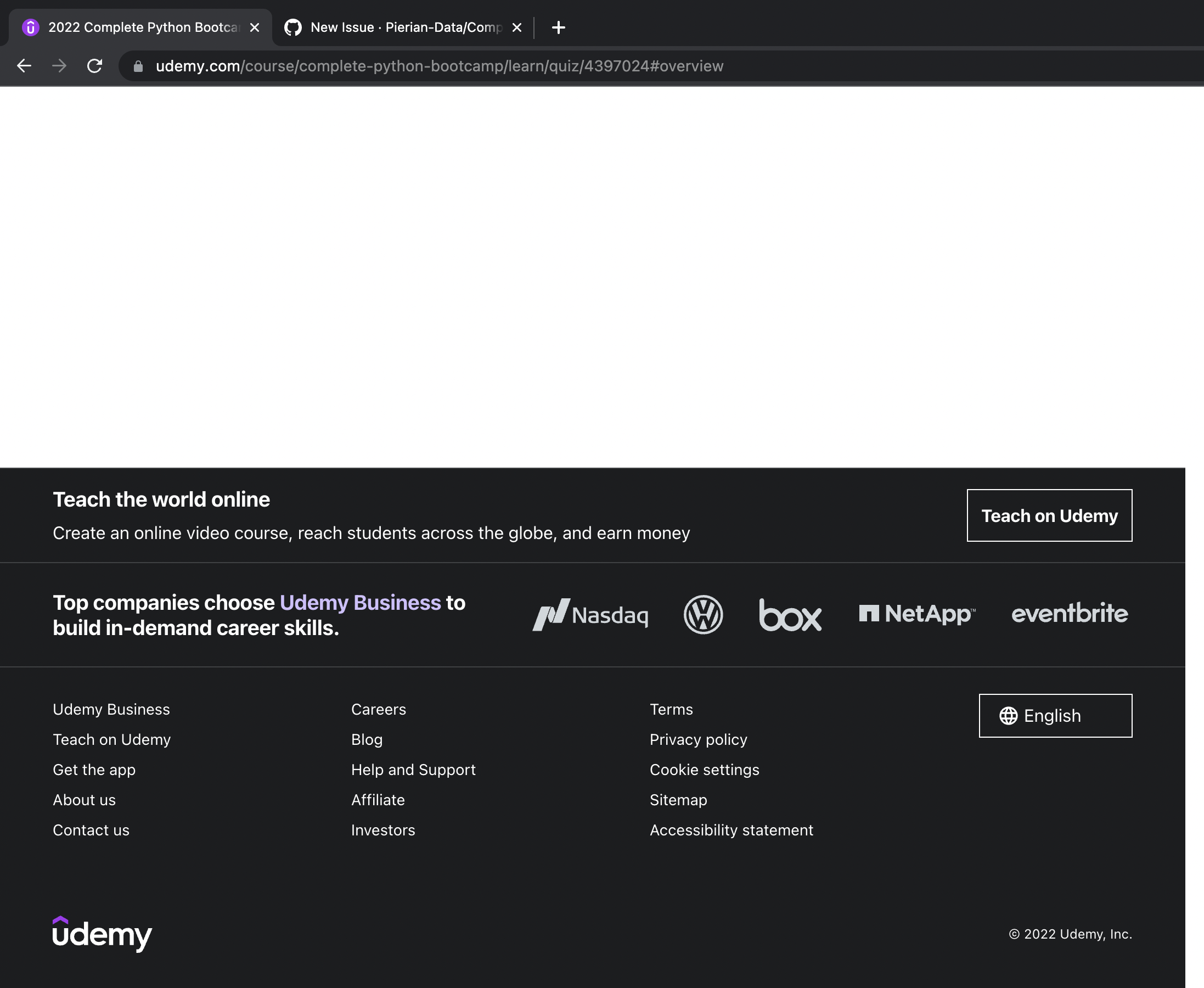 Blank Page After Leaving An Exercise · Issue 439 · Pierian Datacomplete Python 3 Bootcamp 