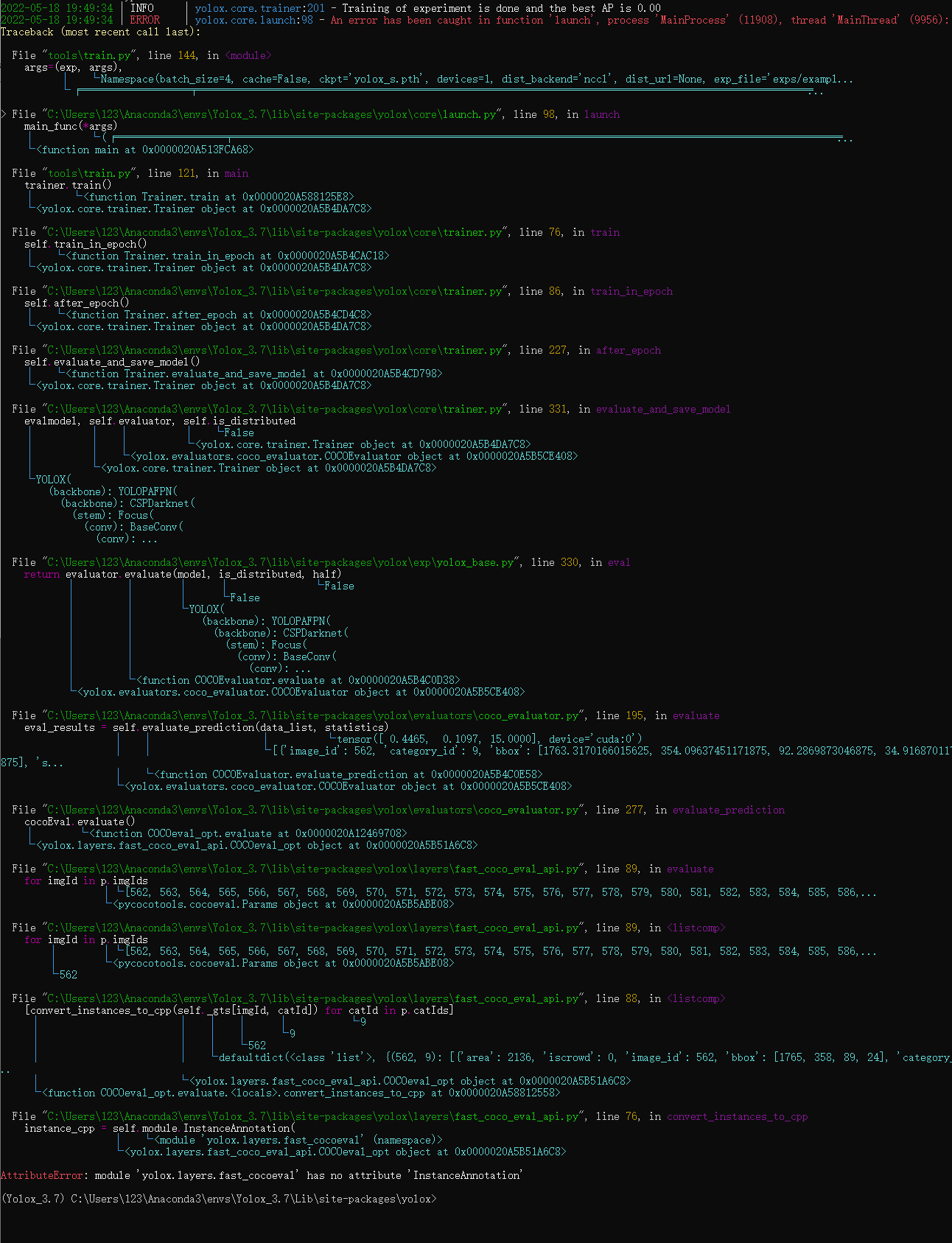 Attributeerror Module Yolox Layers Fast Cocoeval Has No Attribute Instanceannotation
