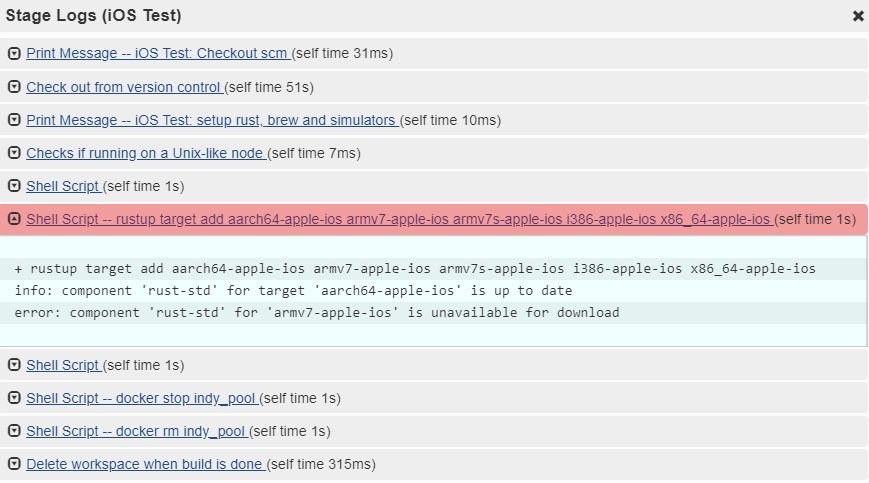 indy-sdk-cd build fails with "error: component 'rust-std' for 'armv7-apple-ios' is unavailable ...