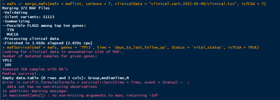 mafSurvival function: Removed all samples with NA's · Issue #830 · PoisonAlien/maftools · GitHub