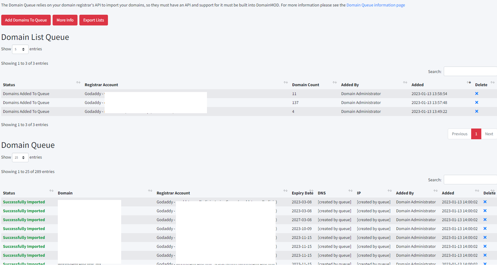 Imported Domains From Godaddy Api Do Not Show Up In The Domains List 