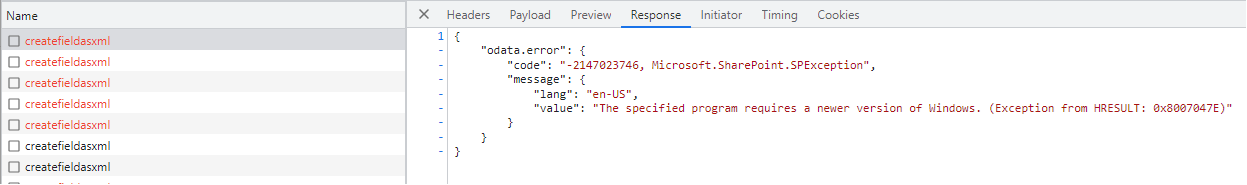 createFieldAsXml failing intermittently with error "The specified ...