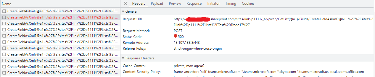 createFieldAsXml failing intermittently with error "The specified ...