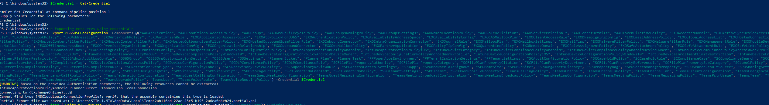 Cant Run Export M365dscconfiguration Successfully With Current Set Of Instructions · Issue 1929